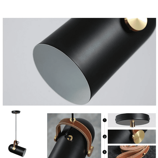 Black Spotlight Minimalist Leather Strap Pendant Light | Modern Lighting
